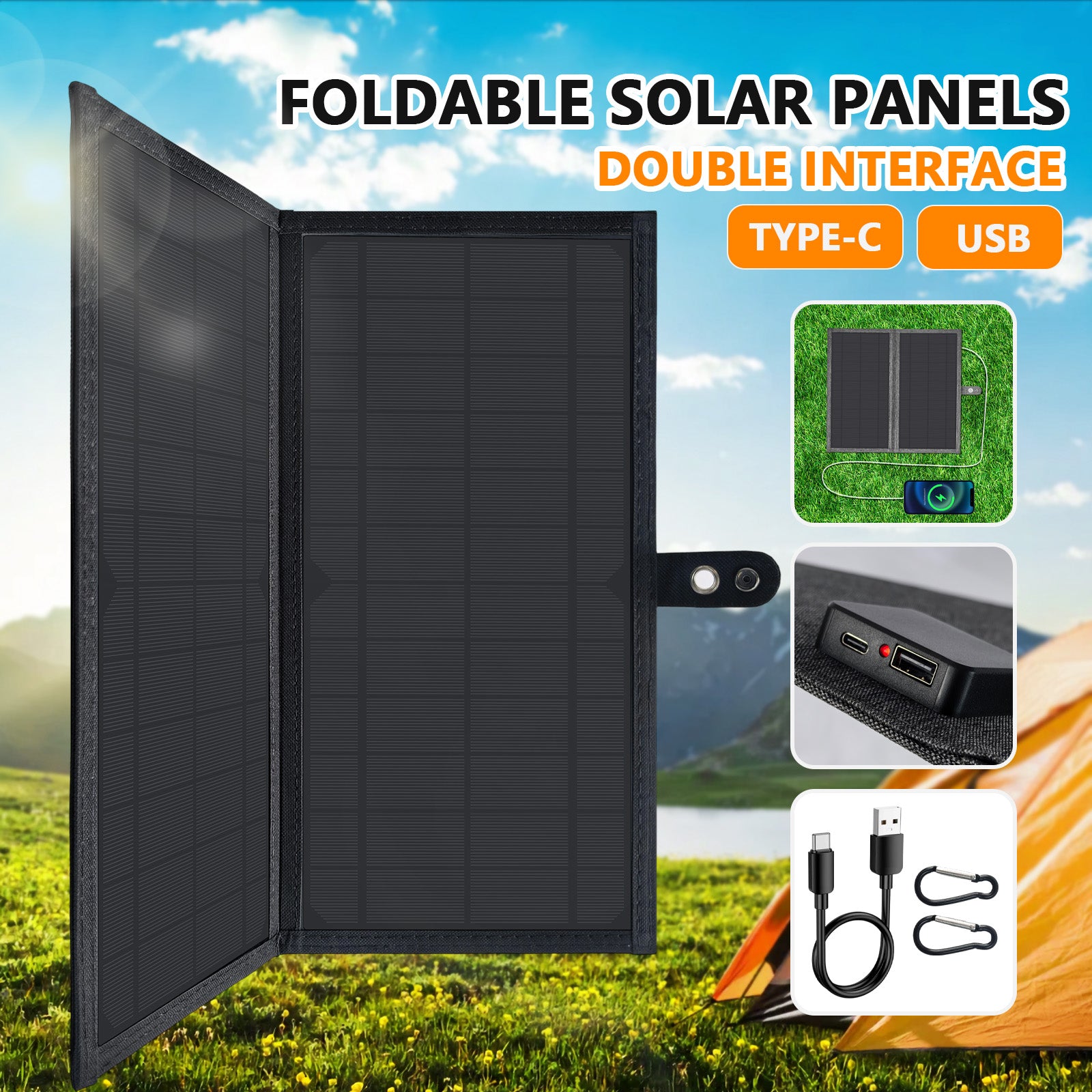 20W Solar Panels 2Fold|Type—C,USB for Camping,Motorhomes and Phones|ZG ...